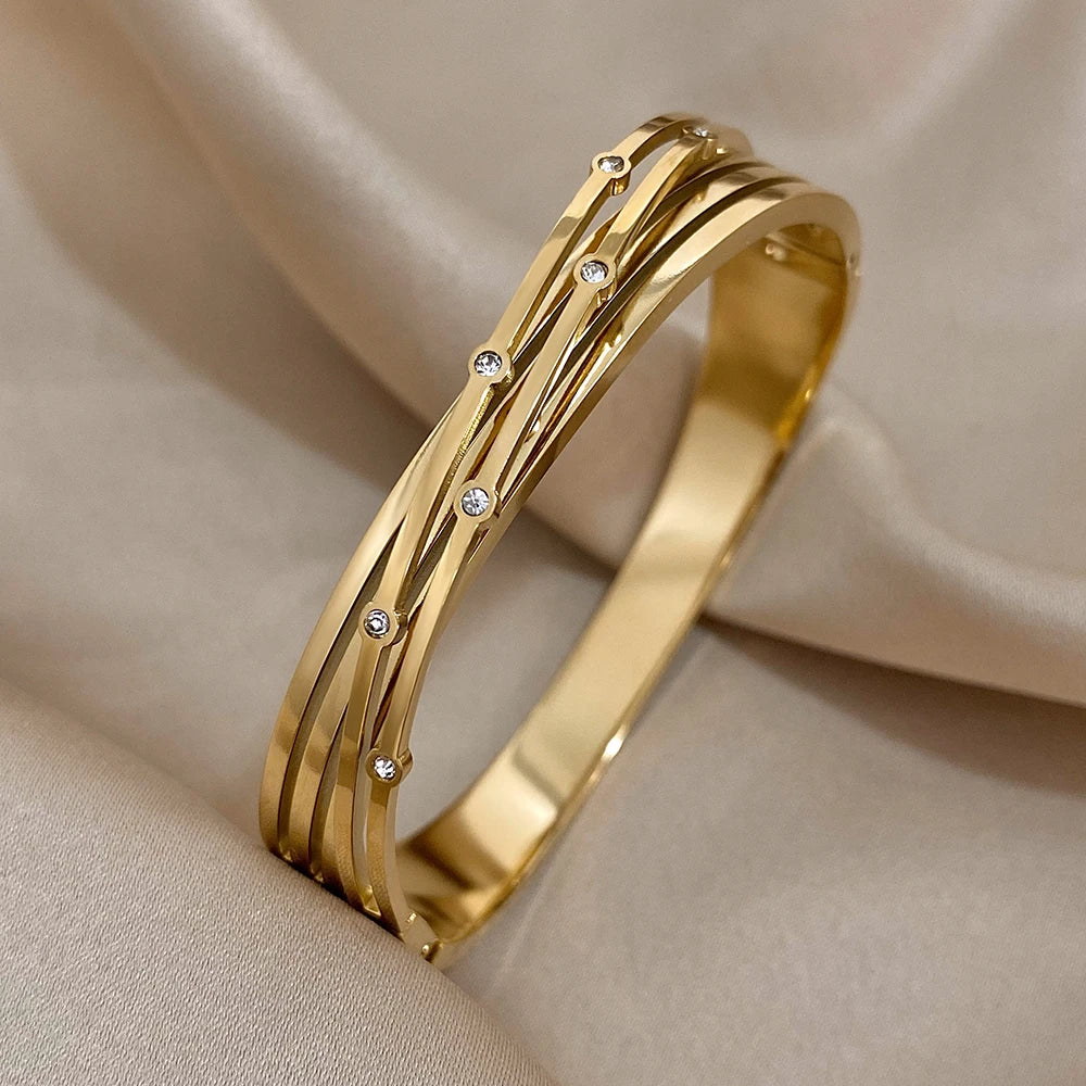 Gold Triple-band Bracelet With Sparkling Crystals on Luulla