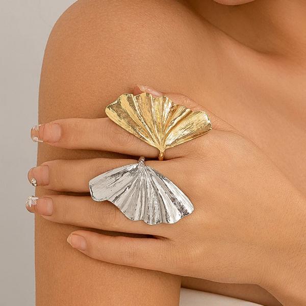 Gold And Silver Leaf Adjustable Statement Rings on Luulla