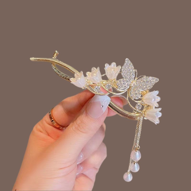 Tassel Twist Hair Clip Ladies Elegant Frog Buckle Hair Grips Ponytail ...