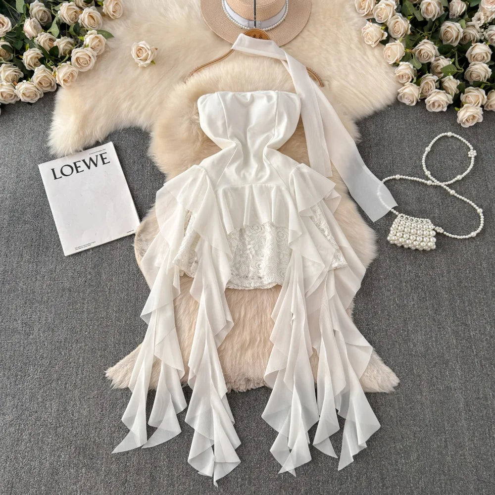 Chic White Ruffled Cape With Pearl Clutch on Luulla