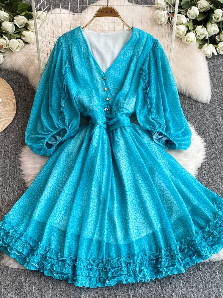 Vibrant Blue Dress With Ruffle Design on Luulla