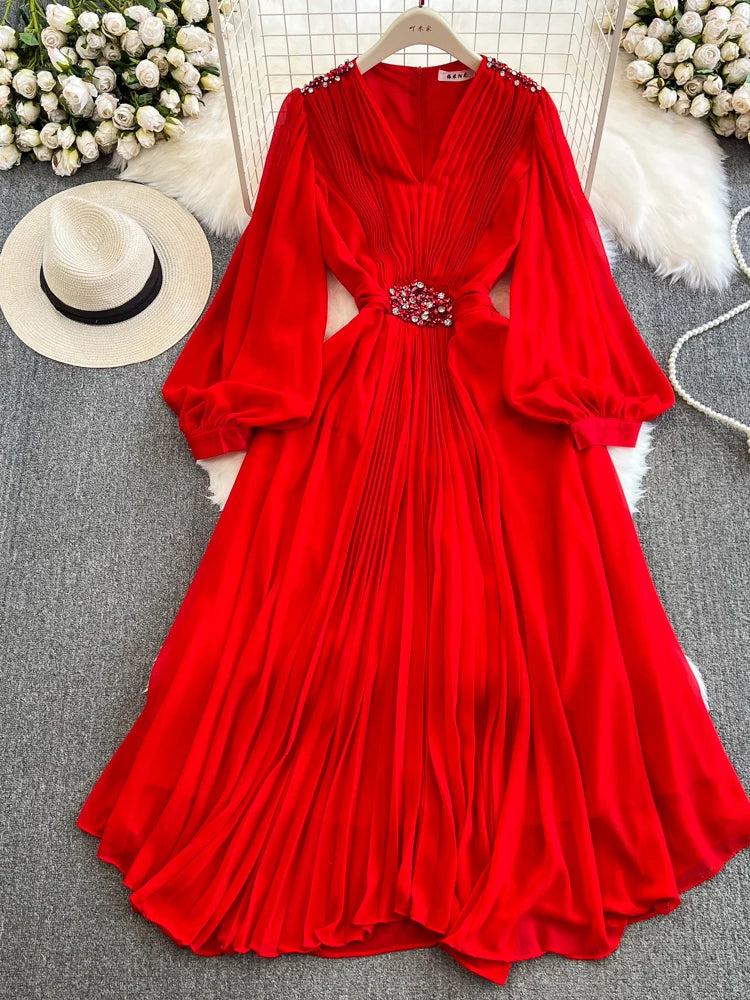 Stunning Red Evening Gown With Beaded Accents on Luulla