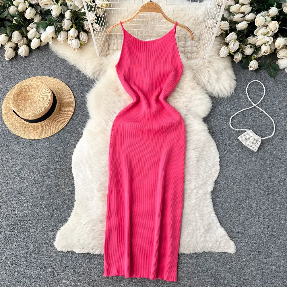 Sleek Pink Sleeveless Maxi Dress For Women on Luulla