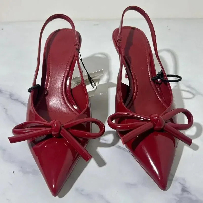 Red Slingback Heels With Bow Accent Detailing on Luulla