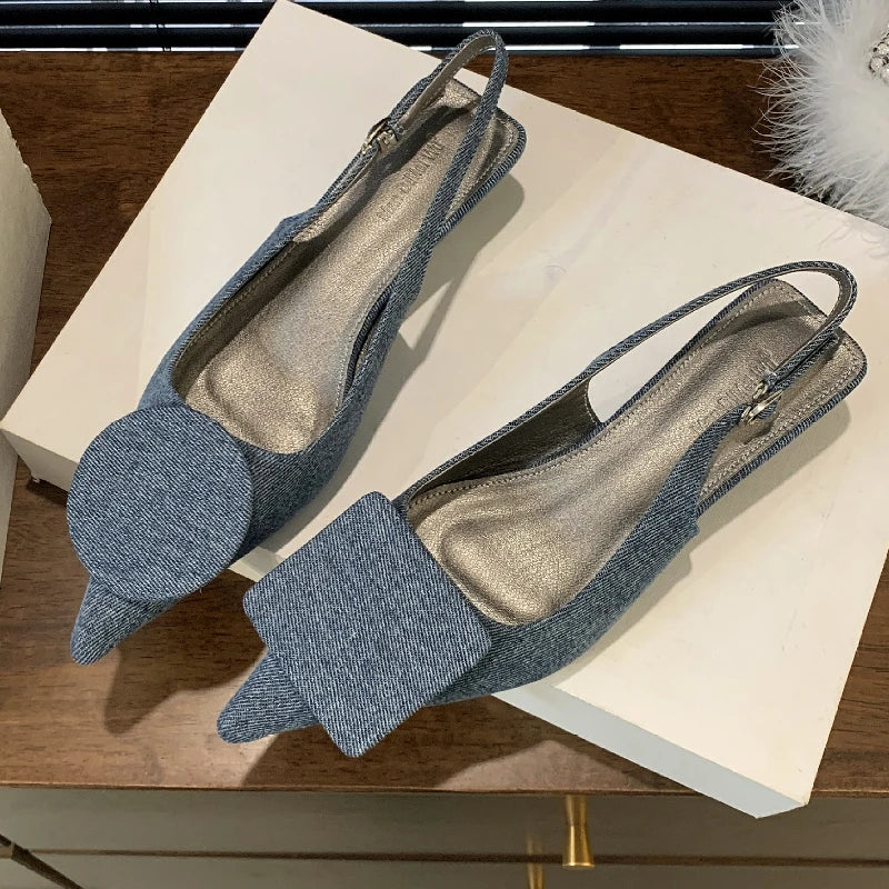 Stylish Denim Slingback Flats With Unique Shapes on Luulla
