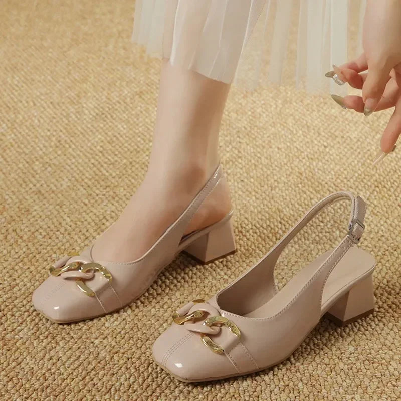 Chic Beige Slingback Heels With Chain Detail on Luulla