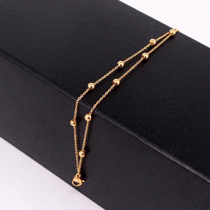 Gold Bead Station Chain Bracelet Adjustable Length on Luulla