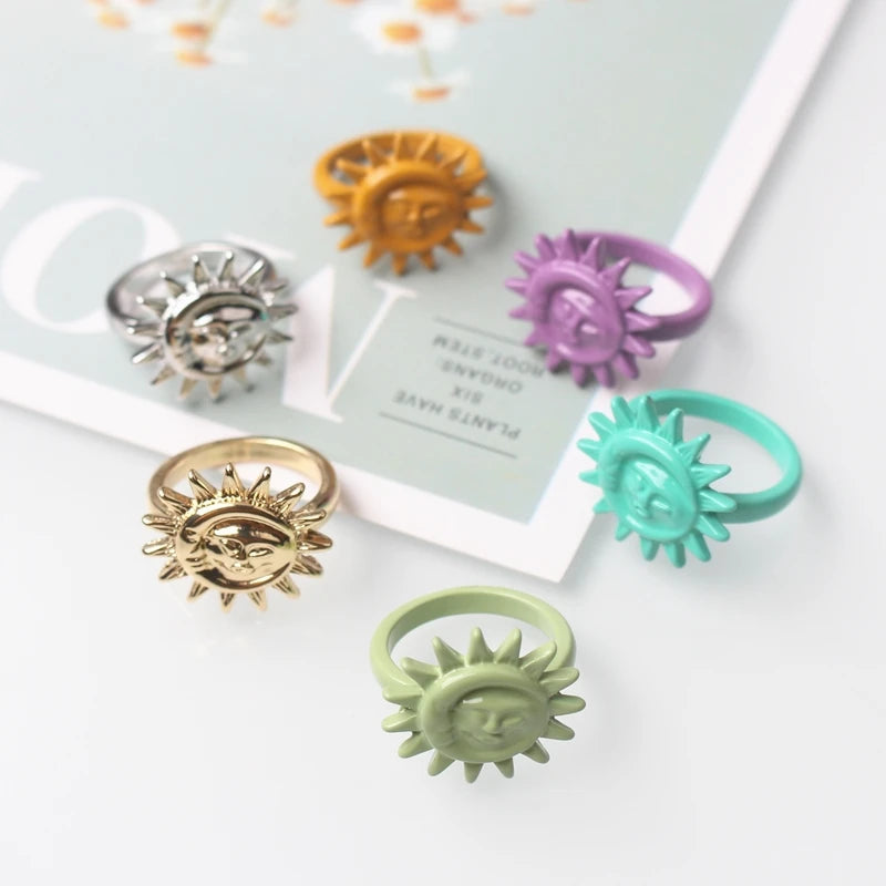 Colorful Sun And Moon Statement Rings Collection on Luulla